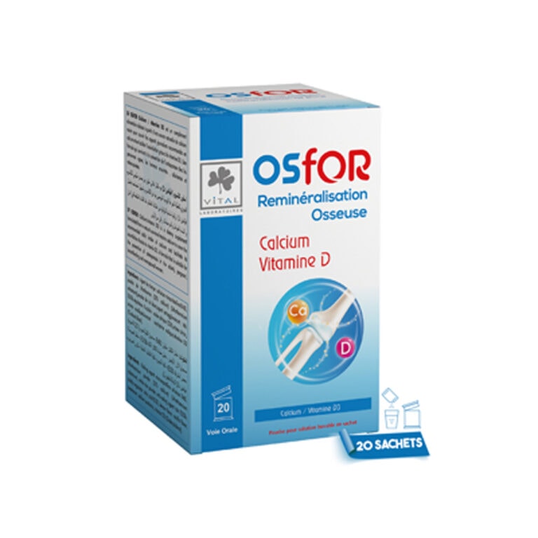 Vital Osfor Calcium et Vitamine D3 20 Sachets - MaPara Tunisie