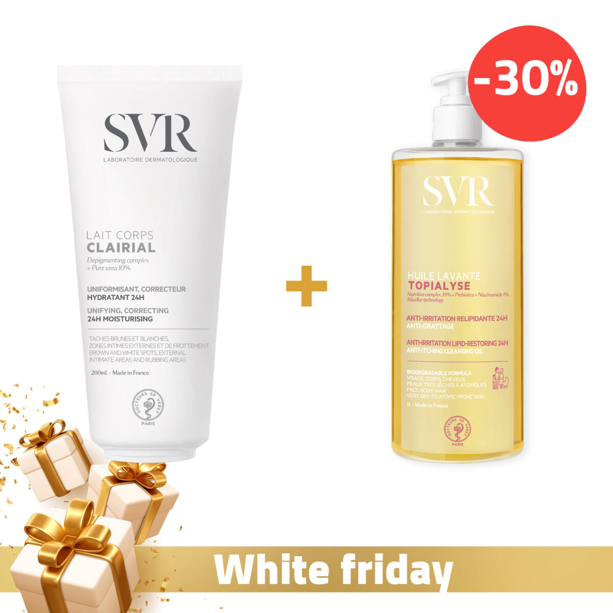 SVR Clairial Lait de Corps 200ml + SVR Topialyse Huile Lavante ...